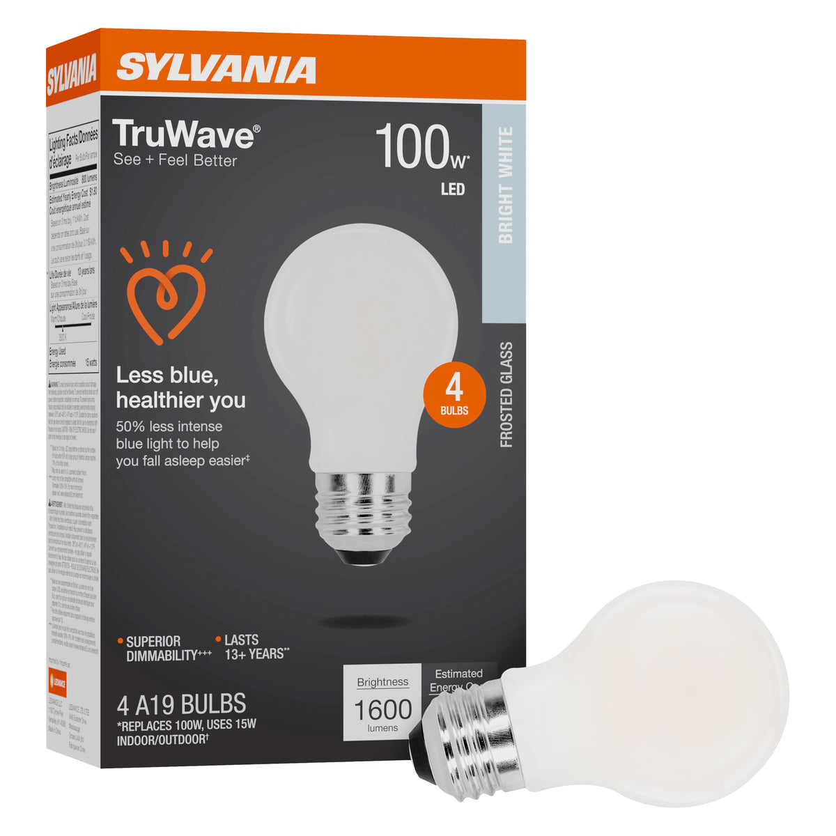 SYLVANIA LED TruWave A19 Light Bulb, 100W = 15W, 1600 Lumens, Medium B ...